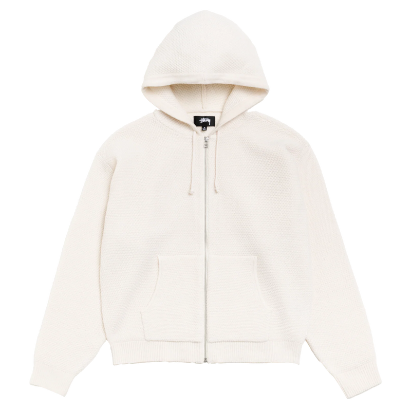 STUSSY: Textured Zip Hooded Sweater (Bone) | DSMG E-SHOP