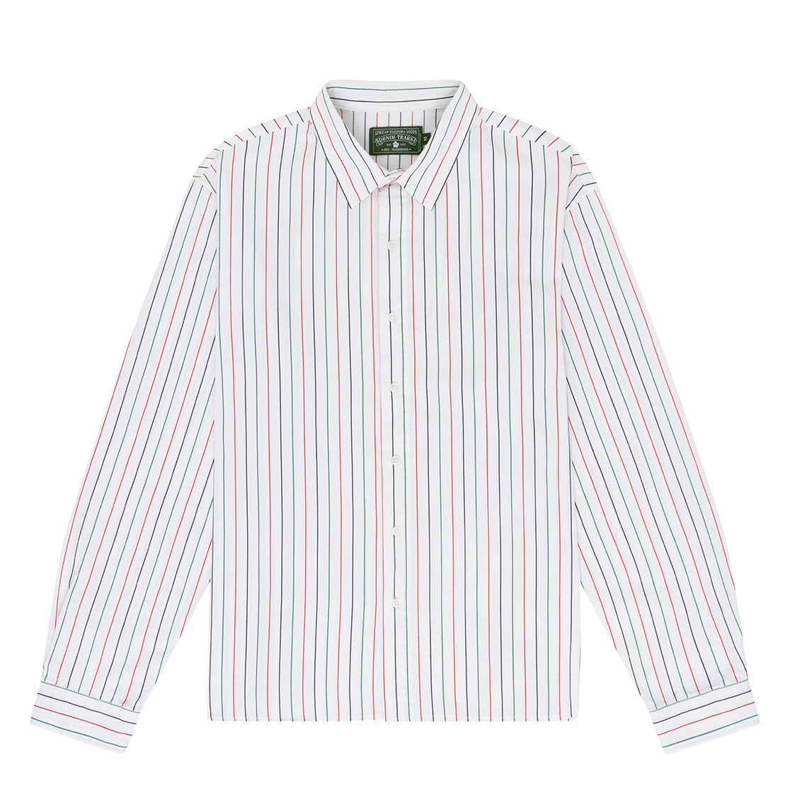 DENIM TEARS: Pinstripe Rbg Button Up | Mult, 160-037-006 (Multi) | DSMG ...